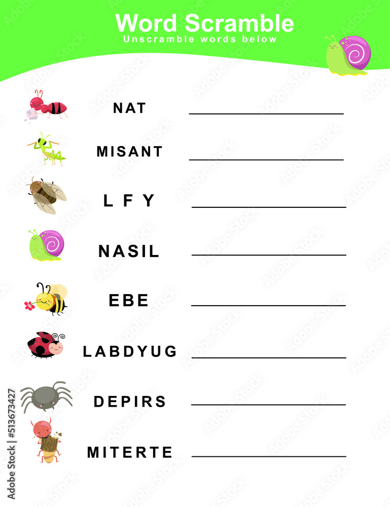 Spelling Word Scramble. Worksheet for learning English. Educational ...