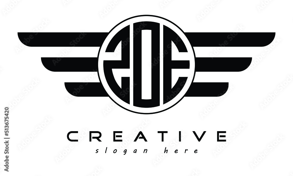 ZOE three letter circle with wings logo design vector template ...
