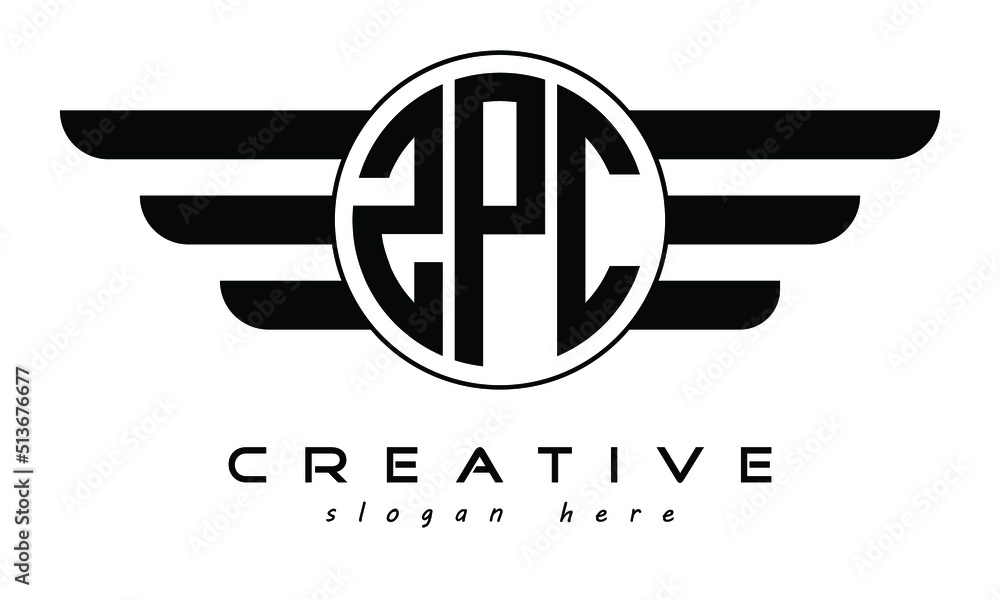 ZPC three letter circle with wings logo design vector template ...
