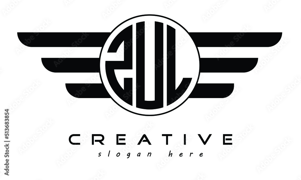 ZUL three letter circle with wings logo design vector template ...