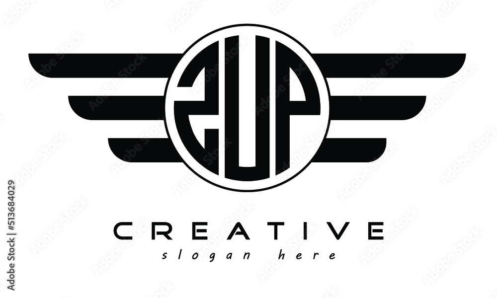 ZUP three letter circle with wings logo design vector template ...