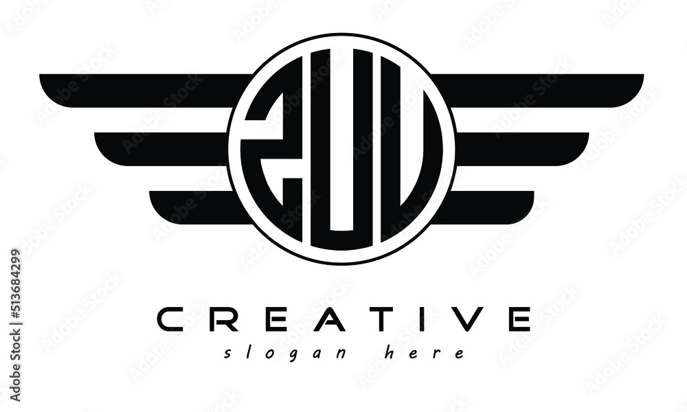 ZUU three letter circle with wings logo design vector template ...
