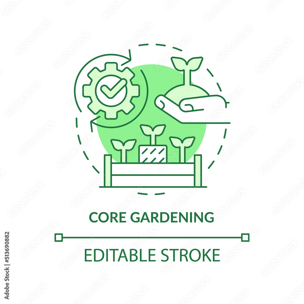 Core gardening green concept icon. Raised bed planting. Add straw ...
