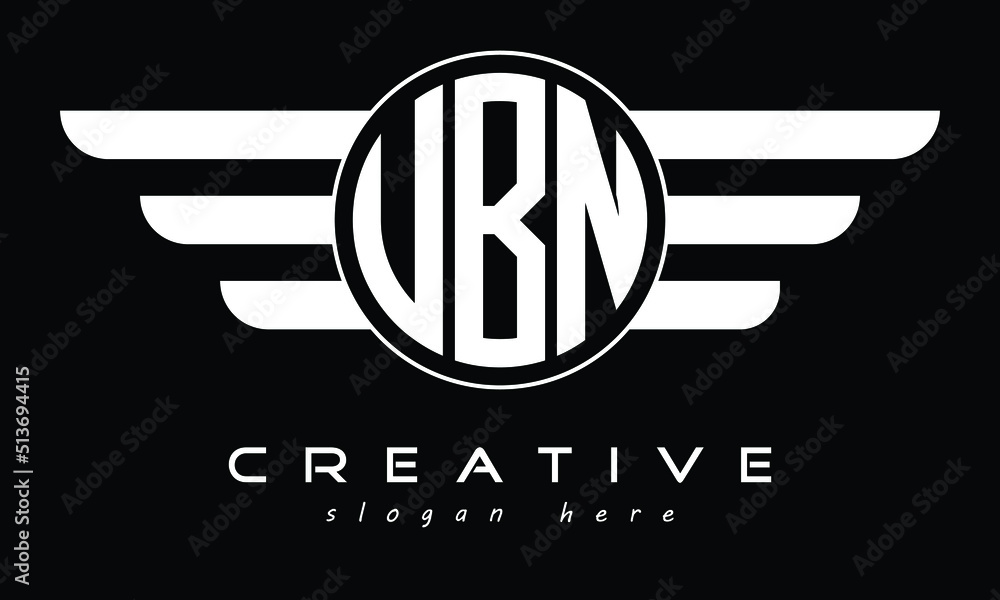 UBN three letter circle with wings logo design vector template ...