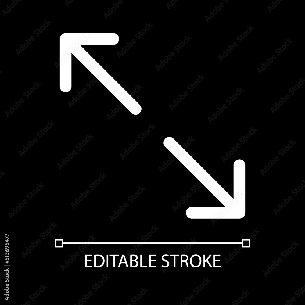 Enlargement white linear ui icon for dark theme. Full size screen. Media player control. Vector ...