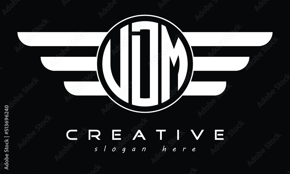 UDM three letter circle with wings logo design vector template ...