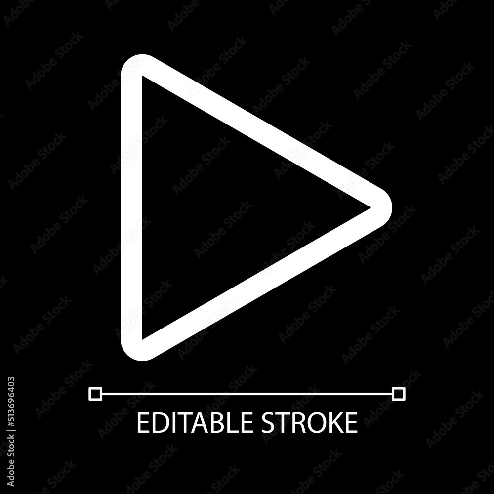 Play button white linear ui icon for dark theme. Start file playing ...