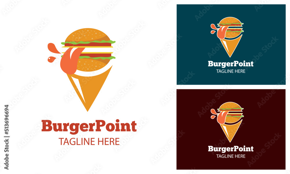 Burger Point Logo Design Template. Vector burger and map pointer logo ...