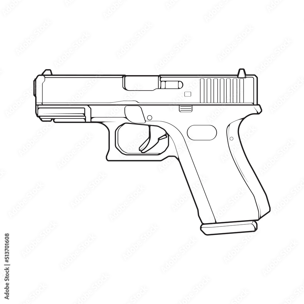 Firearms line art style, Shooting gun, Weapon illustration, Vector Line ...