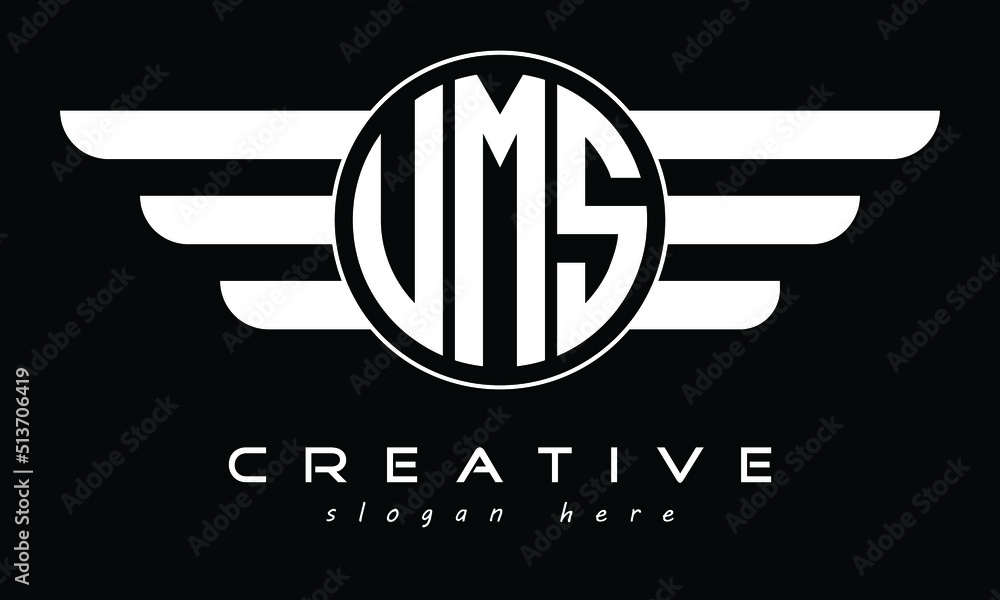 UMS three letter circle with wings logo design vector template ...
