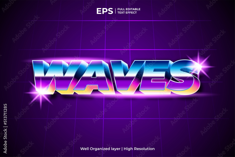 Waves 3d editable retro text effect template in gradient style vector ...