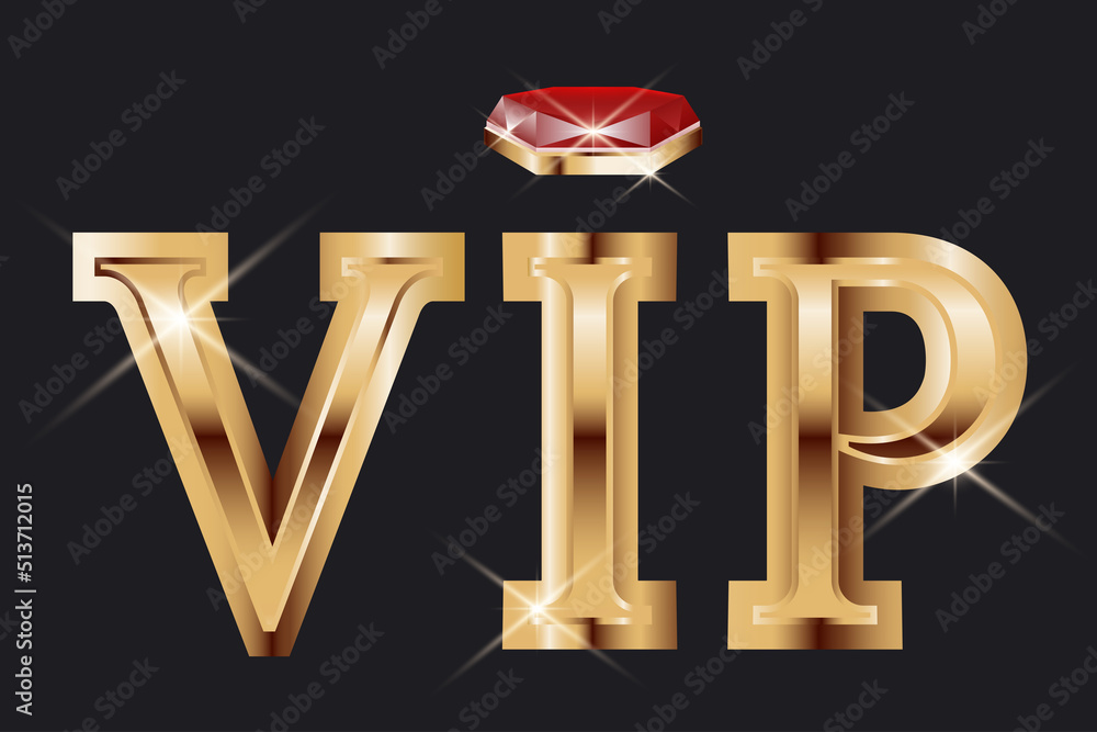 VIP background template and diamond. Golden 3d text with jewelry ...