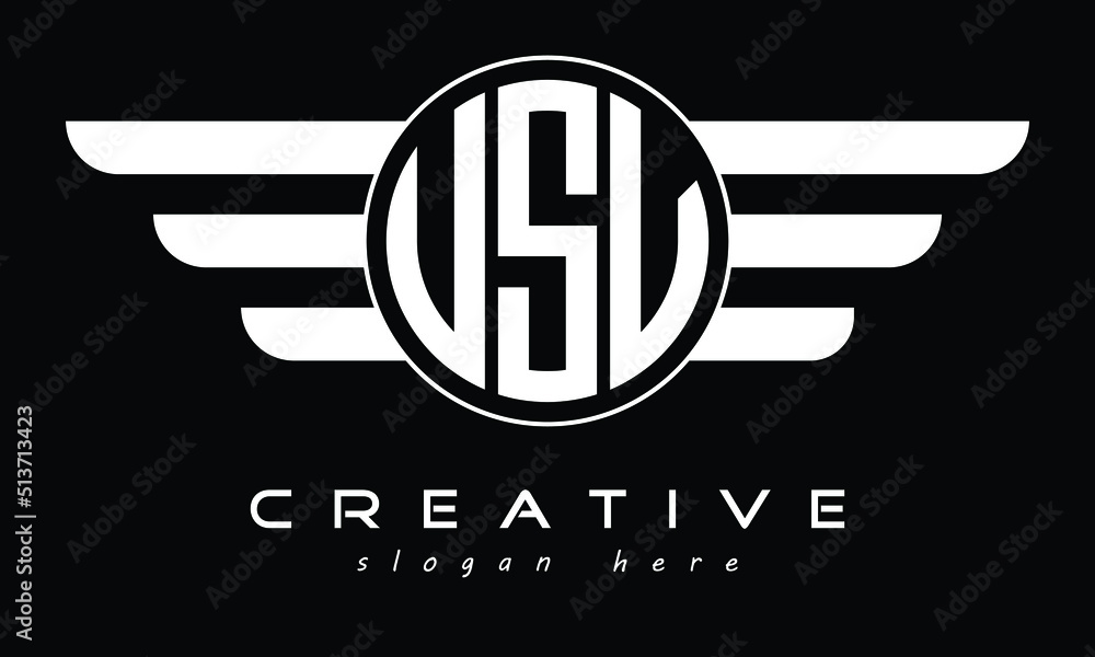 USV three letter circle with wings logo design vector template ...