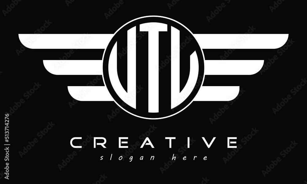 UTV three letter circle with wings logo design vector template ...