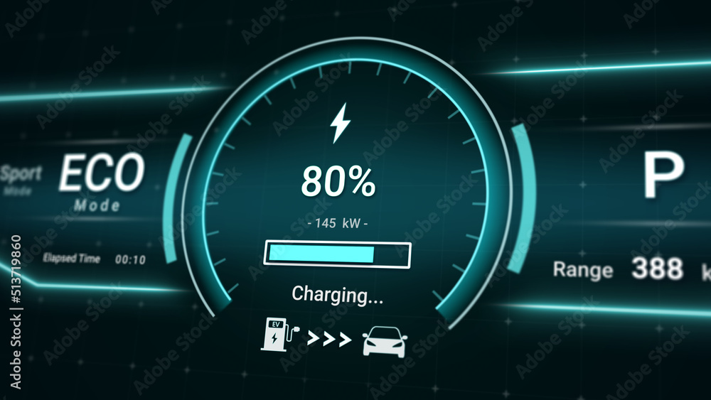 Battery charging status interface on electric vehicle using DC fast ...