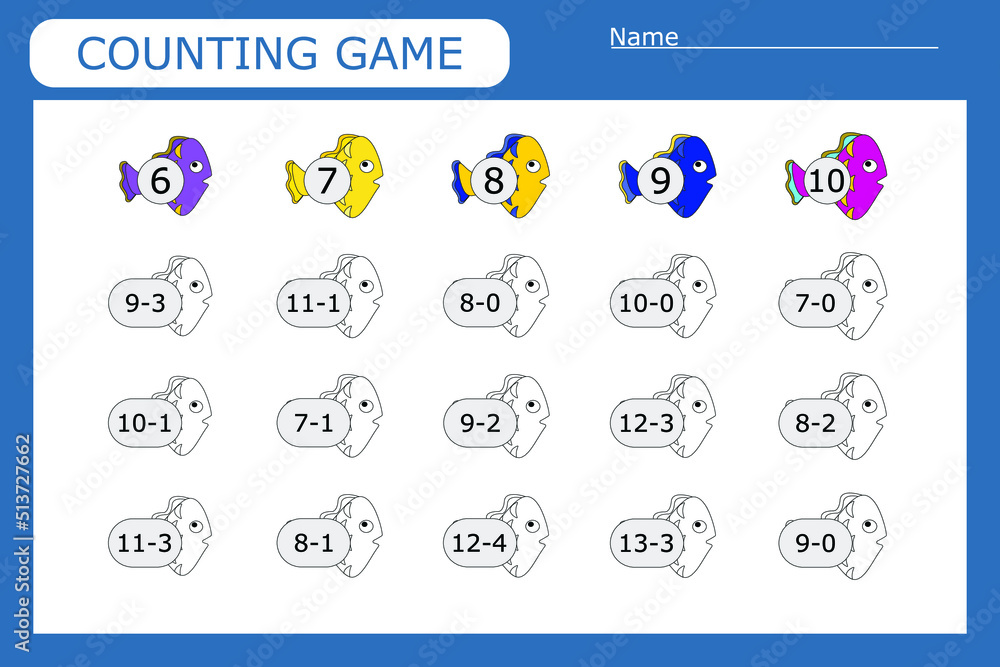 How many counting game with colorful fishes. Preschool worksheet, kids ...