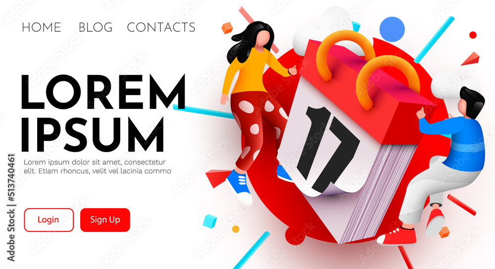 Modern banner template with tiny people and giant calendar. Planning ...