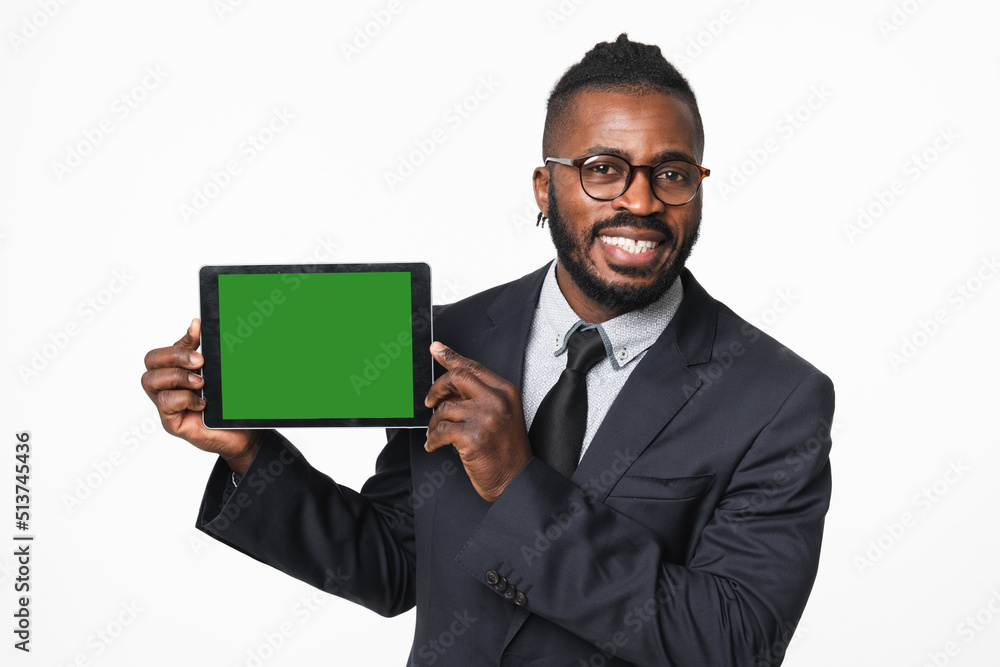 Confident african-american businessman ceo boss leader showing digital ...