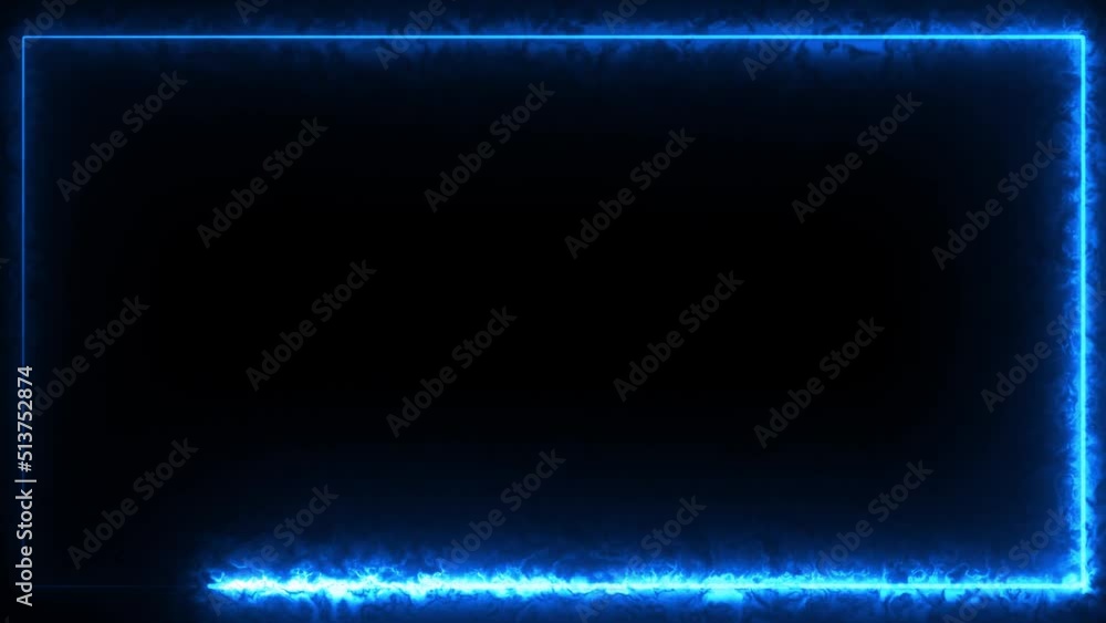 Blue fire moving electric color rectangle neon frame box animation ...