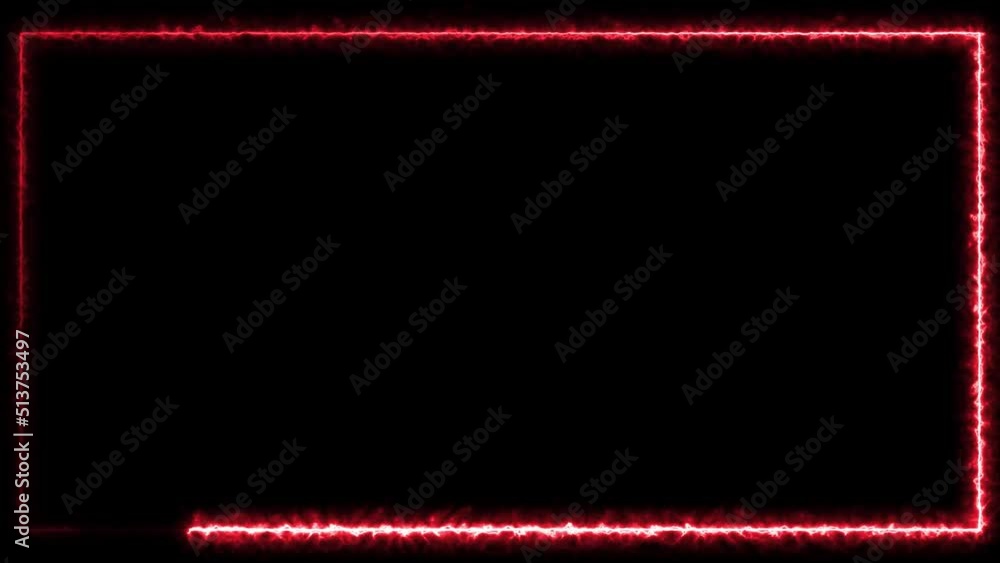 Red fire moving electric color rectangle neon frame box animation ...