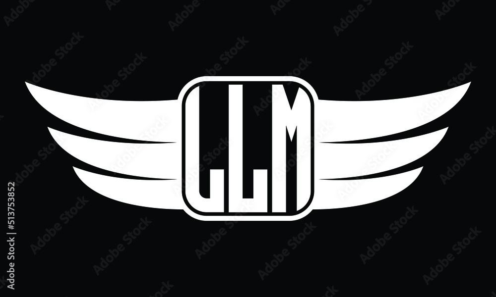LLM three Letter Wings Flying Initial wing symbol minimalist creative ...