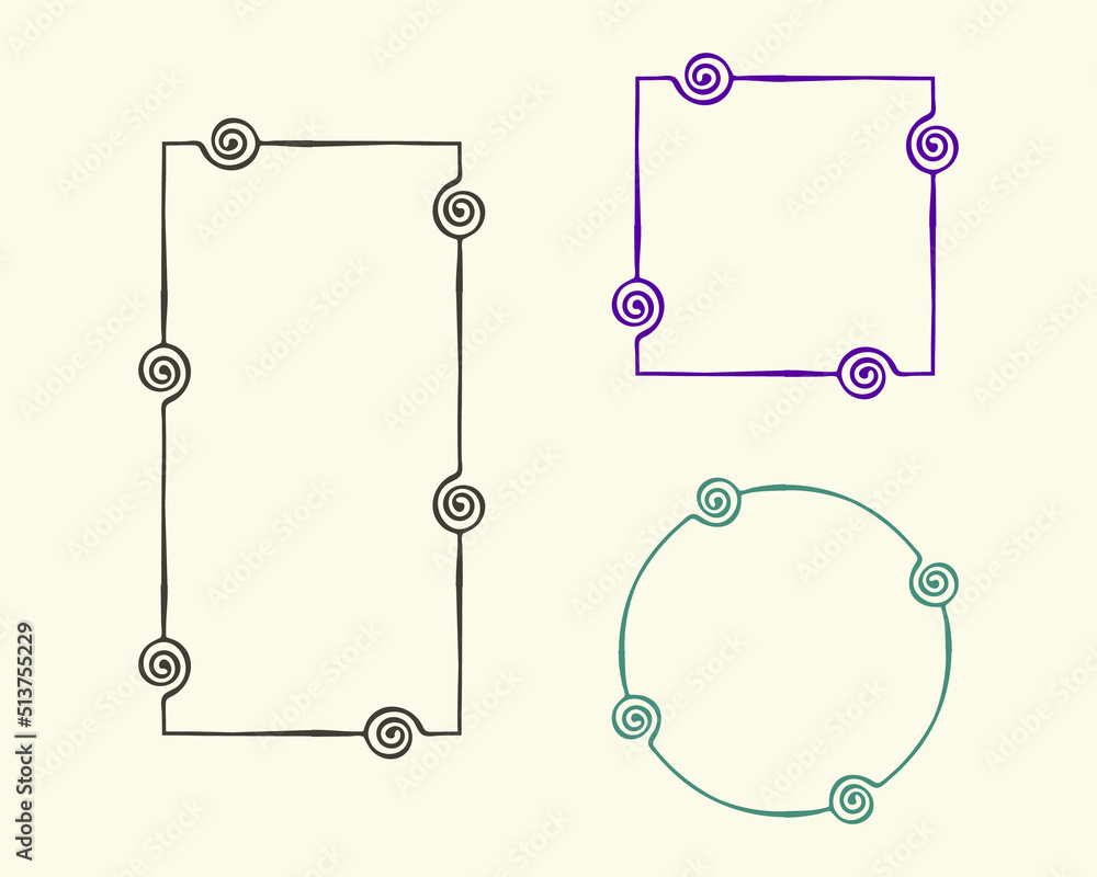 Frame outline set. Hand drawn decorative doodle ink stroke borders ...