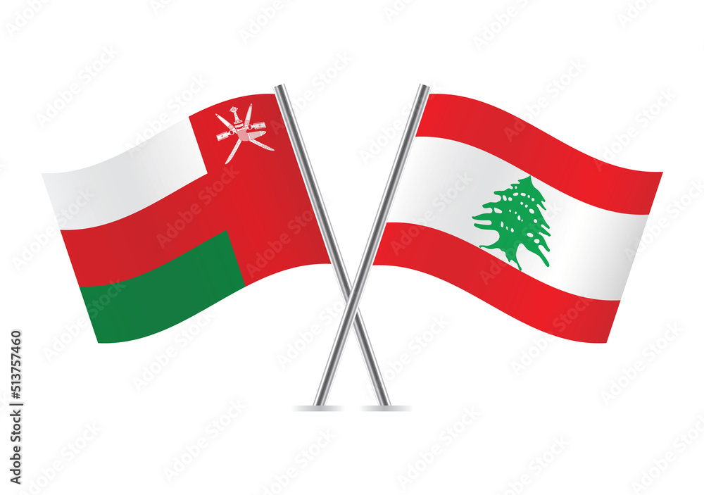 Oman and Lebanon crossed flags. Omani and Lebanese flags on white ...