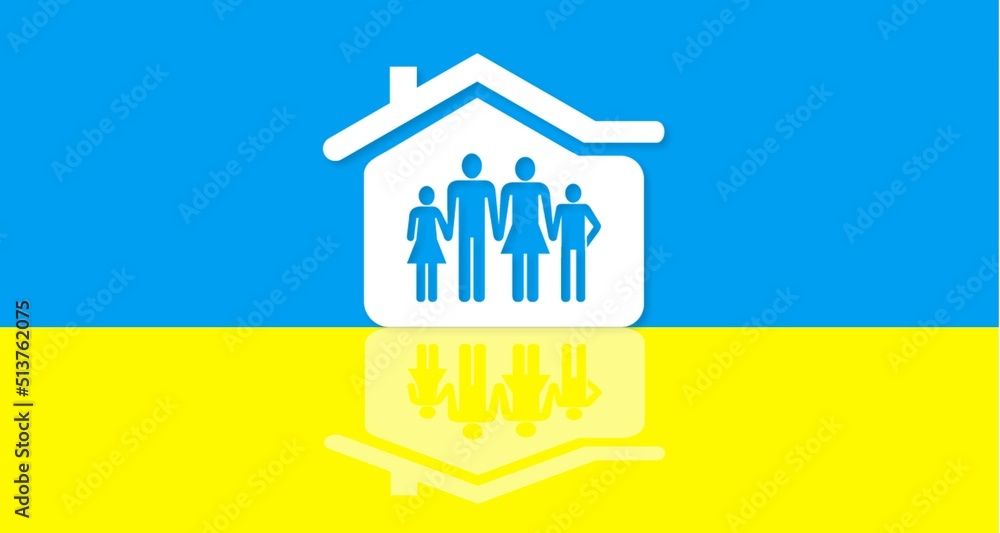 Ukrainian families silhouette Paper cutout on the colors of the flag of ...