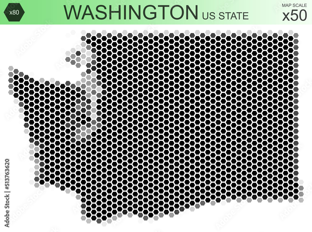 Dotted map of the state of Washington in the USA, from hexagons, on a ...