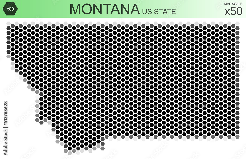 Dotted map of the state of Montana in the USA, from hexagons, on a ...