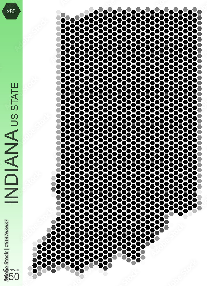 Dotted map of the state of Indiana in the USA, from hexagons, on a ...