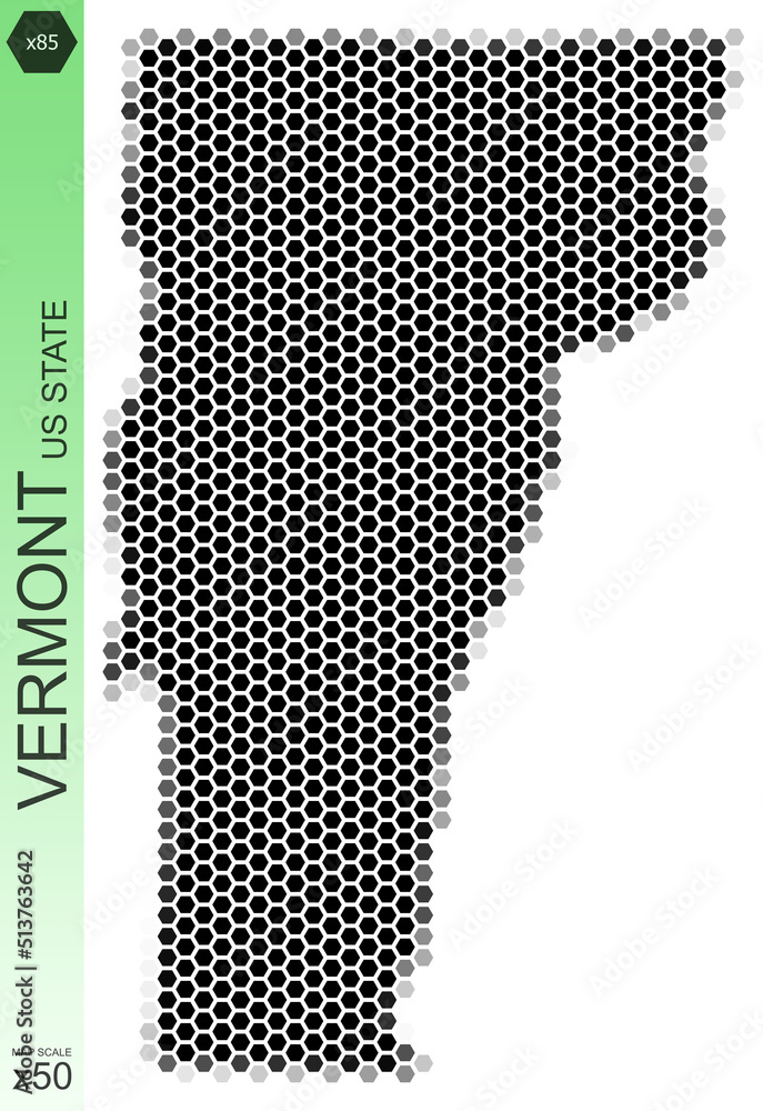 Dotted map of the state of Vermont in the USA, from hexagons, on a ...