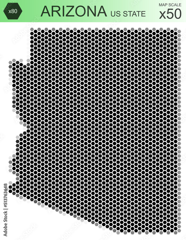 Dotted map of the state of Arizona in the USA, from hexagons, on a ...