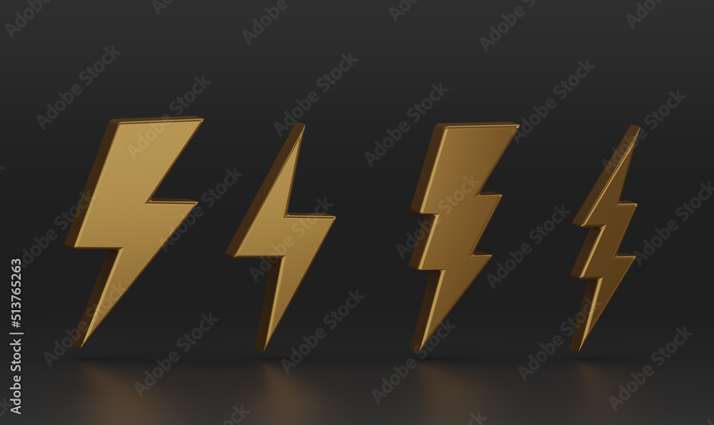 Gold Thunder and Bolt Lighting Flash Icons Set isolate on black ...
