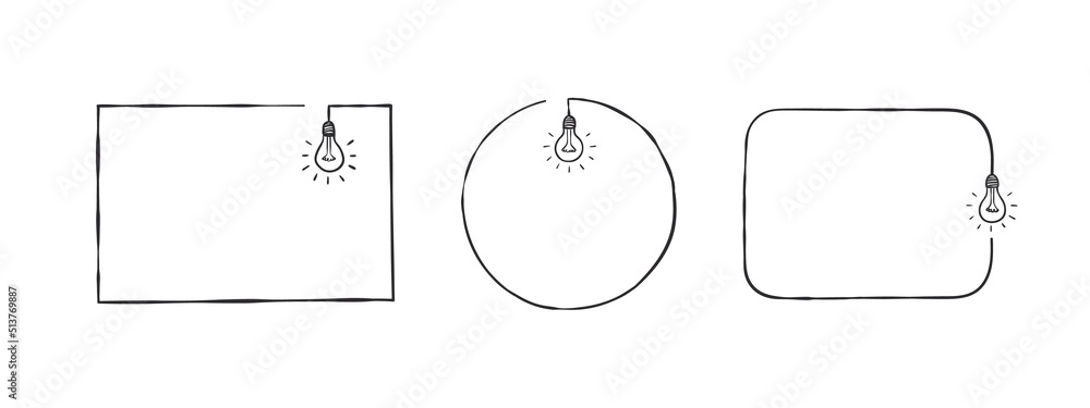 Frames with bulbs. Hand-drawn frames with light bulbs. Vector ...
