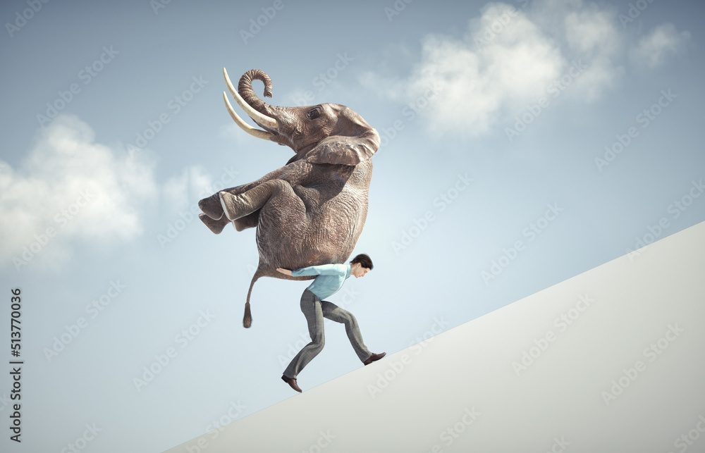 Man carries an elephant on a slope. Stock Illustration | Adobe Stock