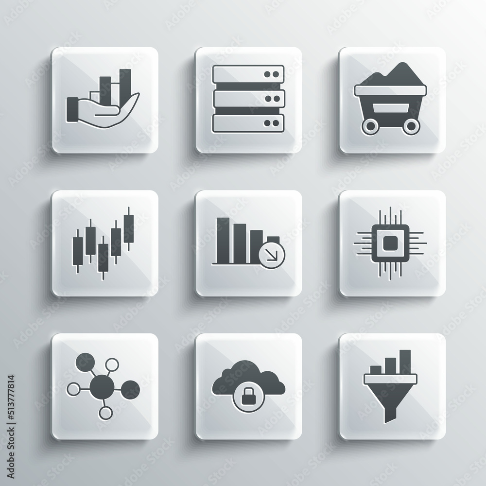 Vetor de Set Cloud computing lock, Sales funnel with chart, Processor CPU, Financial growth ...