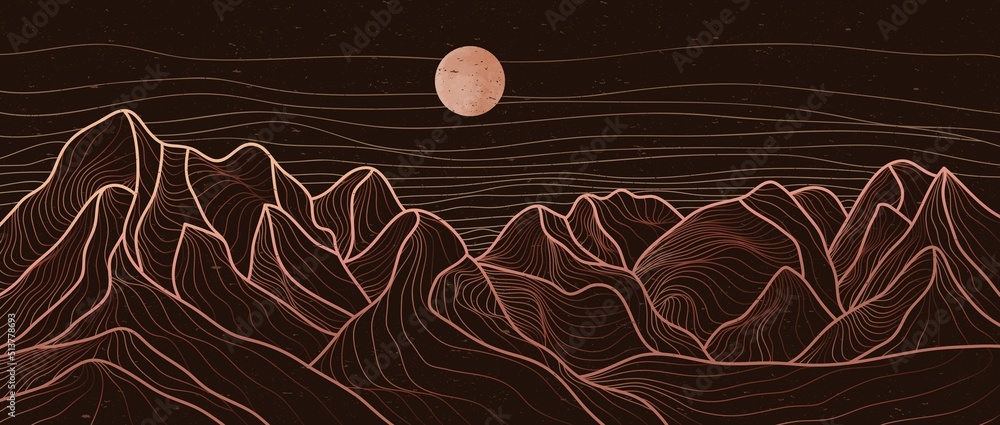 mountain line art print. Abstract mountain contemporary aesthetic ...