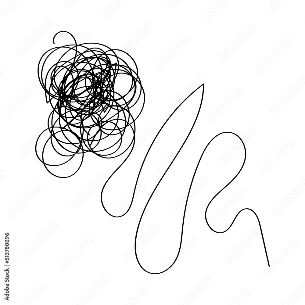 Vetor de Vector drawing confusion of thoughts. The flow of thoughts ...