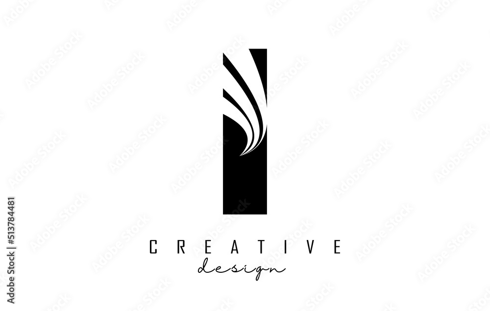 Black letter I logo with leading lines and road concept design. Letter ...