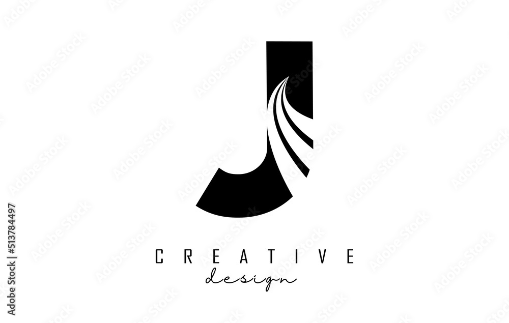 Black letter J logo with leading lines and road concept design. Letter ...