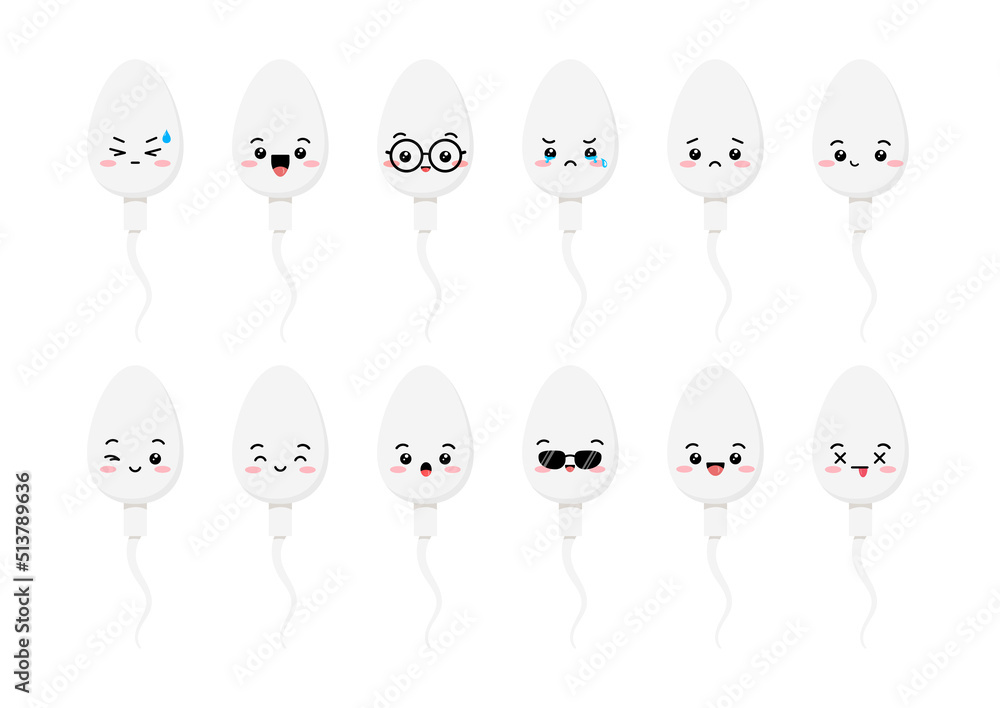 Cute sperm cell cartoon character emoji set. Kawaii sperm semen ...