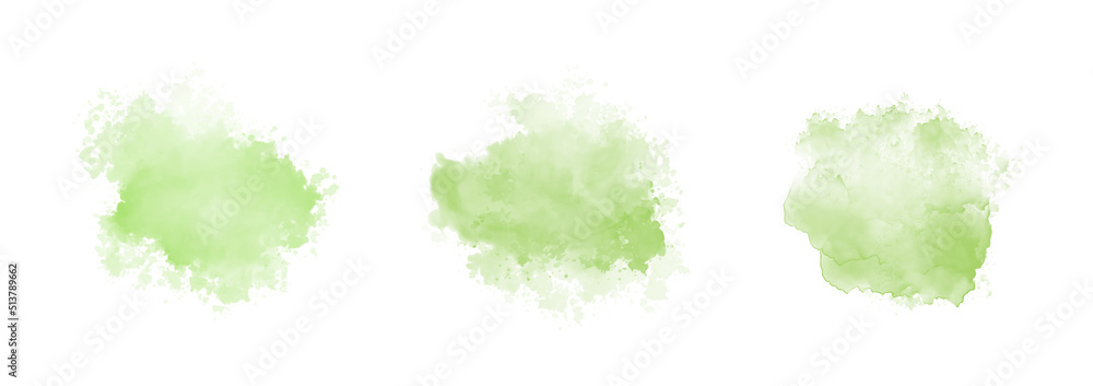 Set of abstract green watercolor water splash on a white background ...