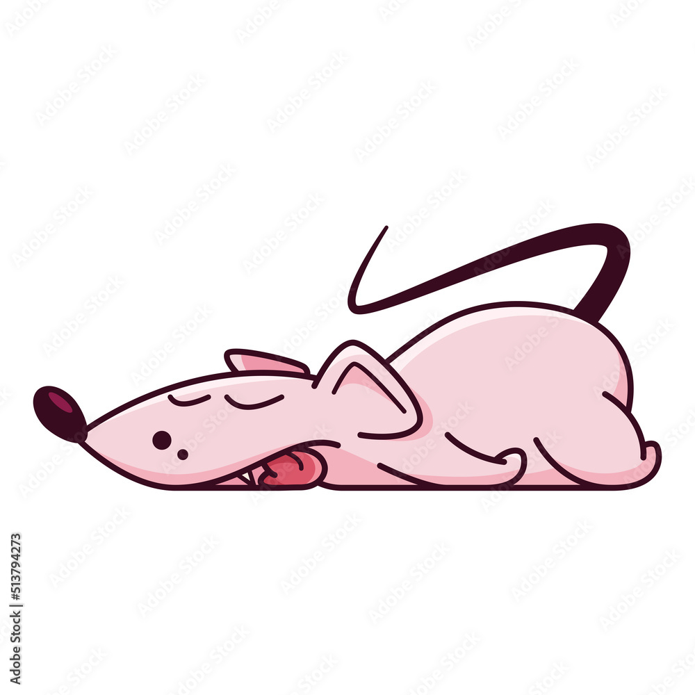 Cute pink mouse is sleeping. Shows emotions, good night, tired. Mouse ...