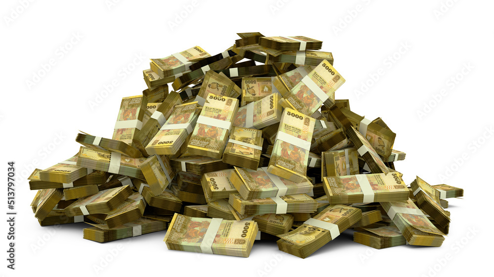 Big pile of Sri Lankan rupee notes a lot of money over white background ...