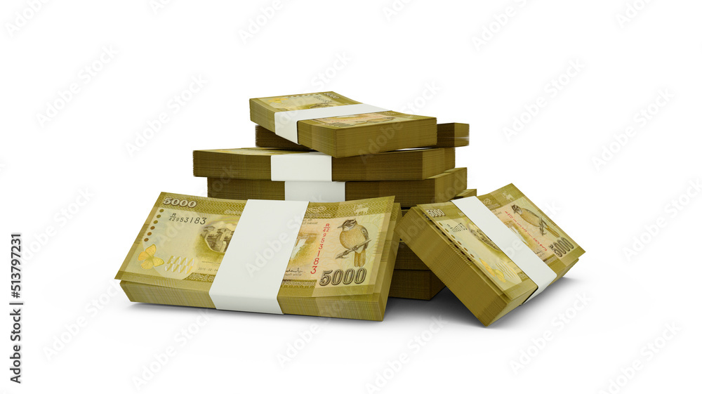 3d rendering of Stack of Sri Lankan rupee notes. bundles of Sri Lankan ...