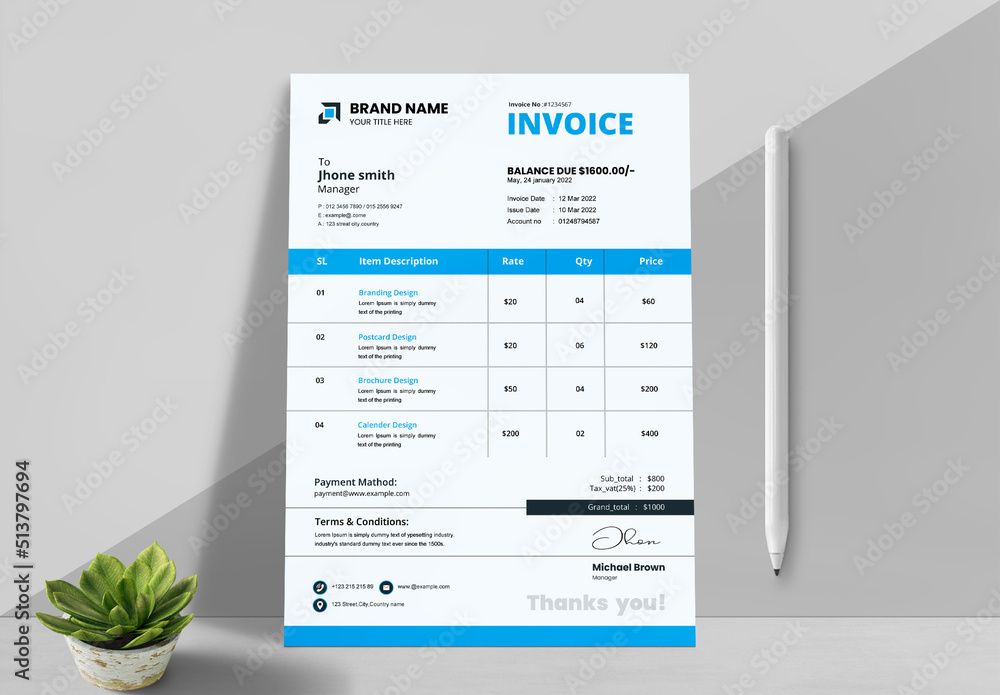 Invoice Layout Stock Template | Adobe Stock