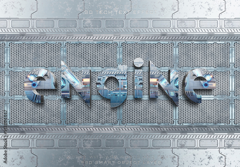 Tech Text Effect Mockup 3D Digital Metal Style Stock Template | Adobe Stock