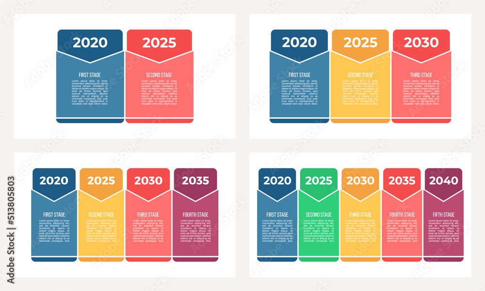 Business infographics. Banner chart with 2, 3, 4, 5 steps, options ...