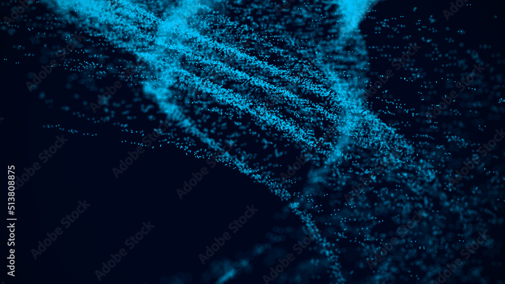 Digital tornado wave with dots on the dark background. The futuristic abstract structure. 3D ...